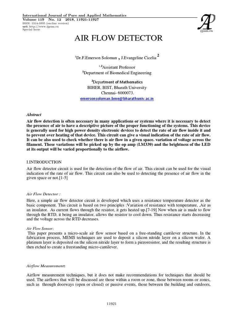Air Flow Detector: Emersonsoloman - Bme@bharathuniv - Ac.in | PDF | Flow Measurement | Optical Fiber