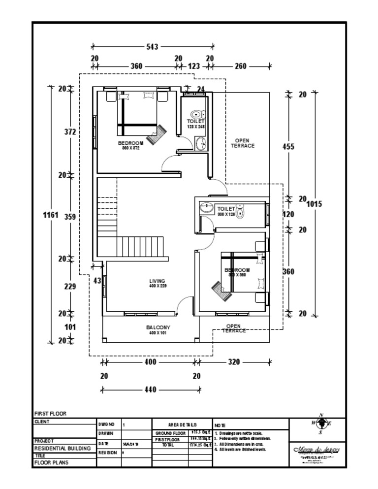 Residential Building Floor Plans Showing Room Dimensions and Area ...