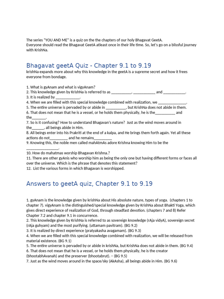 You and Me - Bhagavat GeetA Chapter 9 | PDF | Bhagavad Gita | Bhakti