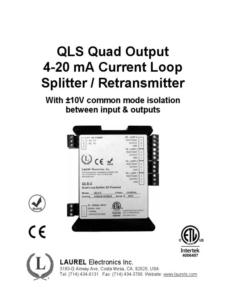 QLS Quad Output 4-20 Ma Current Loop Splitter / Retransmitter | PDF ...
