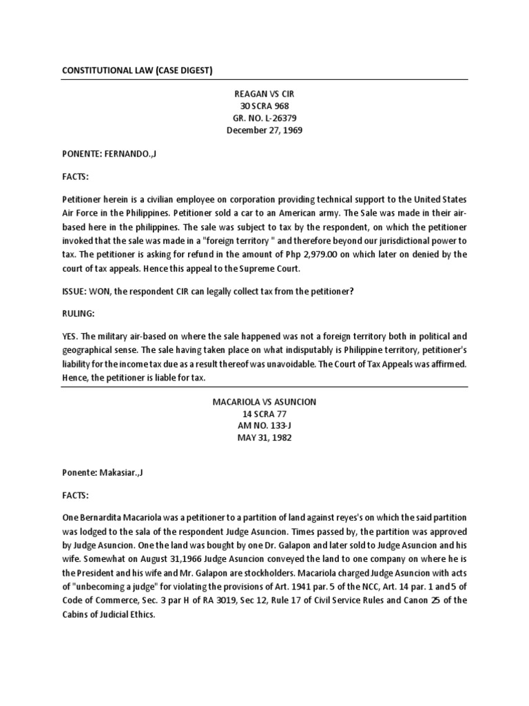 Key Constitutional Law Case Digests | PDF | Constitutionality | Treaty