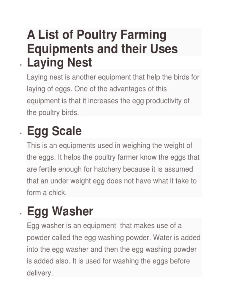 A List of Poultry Farming Equipments and Their Uses | PDF | Chicken ...