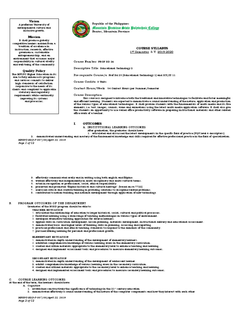Ed Tech 2 Syllabus Formatted | PDF | Educational Technology | World Wide Web