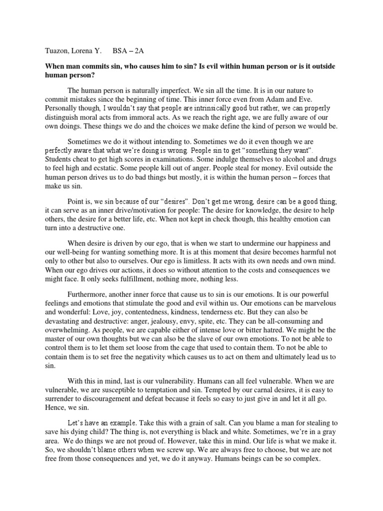 When Man Commits Sin, Who Causes Him To Sin? Is Evil Within Human ...
