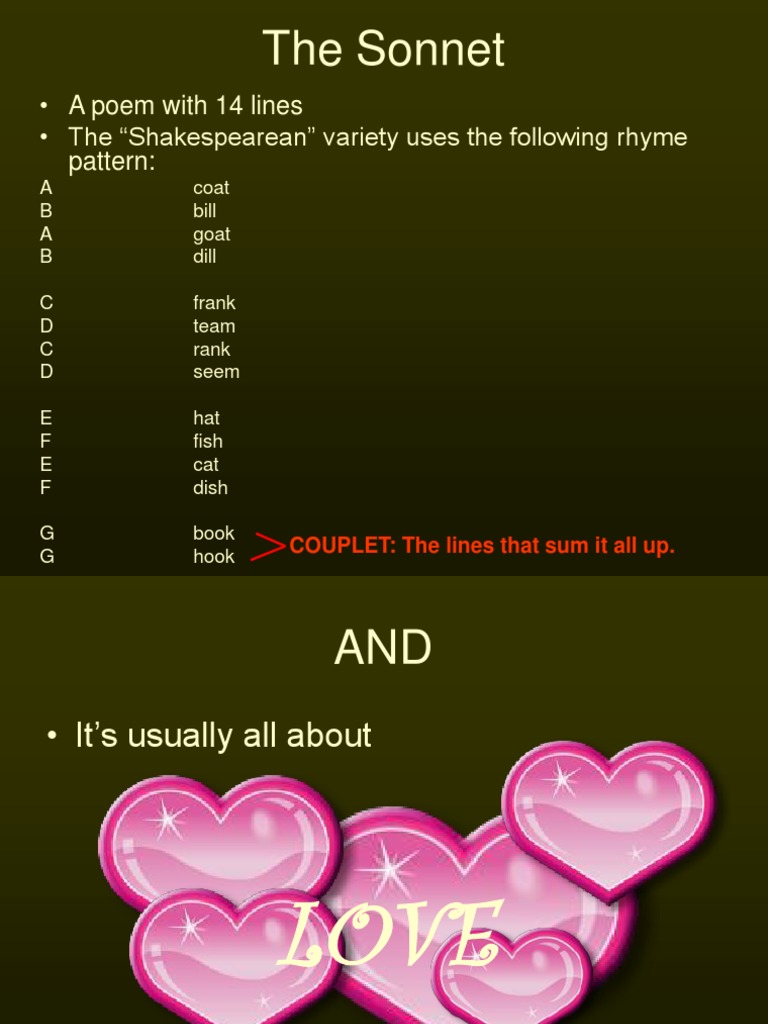 The Sonnet: - A Poem With 14 Lines - The "Shakespearean" Variety Uses ...