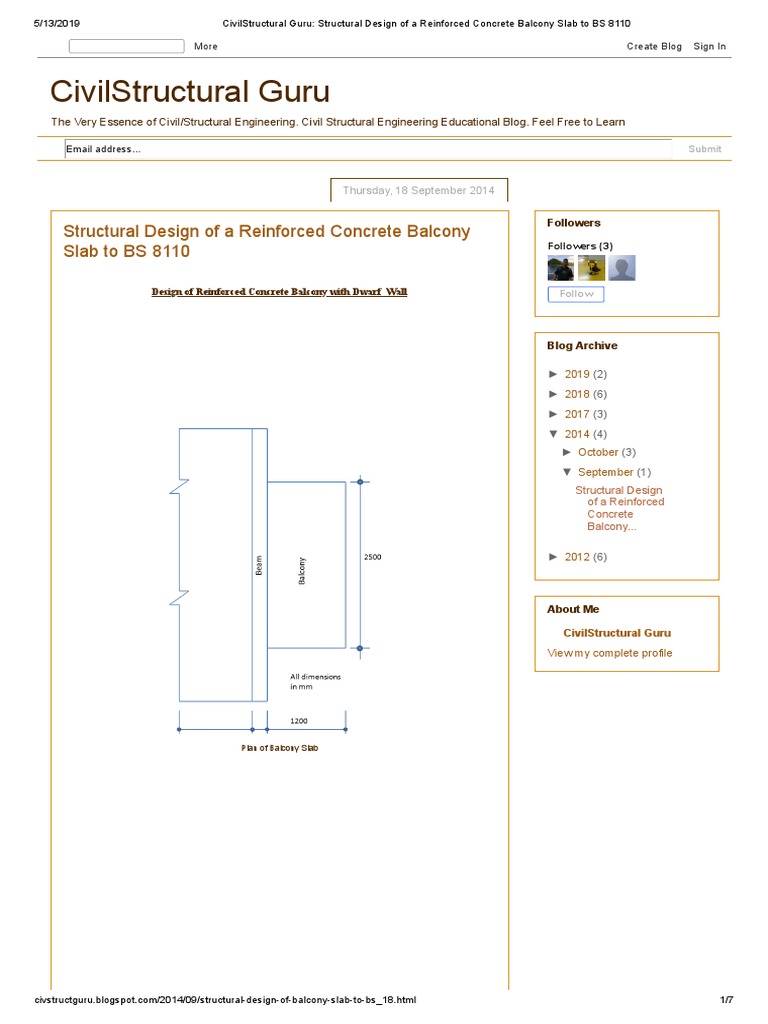 Balcony Slab Design to BS 8110 | PDF | Reinforced Concrete | Structural ...