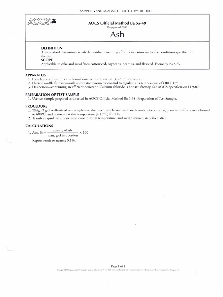 AOCS Official Method Ba 5a-49 PDF | PDF