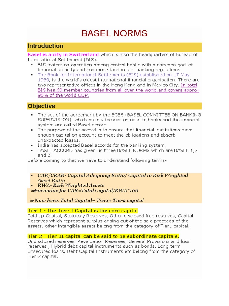Basel Norms: Basel Is A City in Switzerland | PDF | Basel Ii | Capital ...