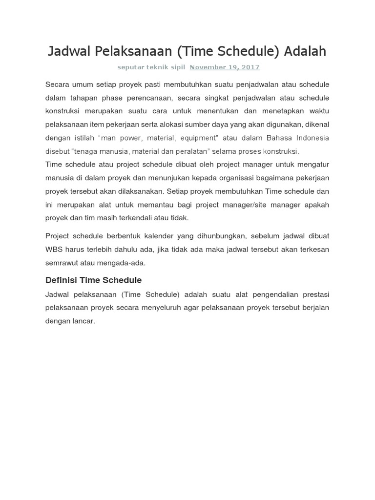 Pengertian dan Fungsi Time Schedule | PDF | Teknologi & Rekayasa