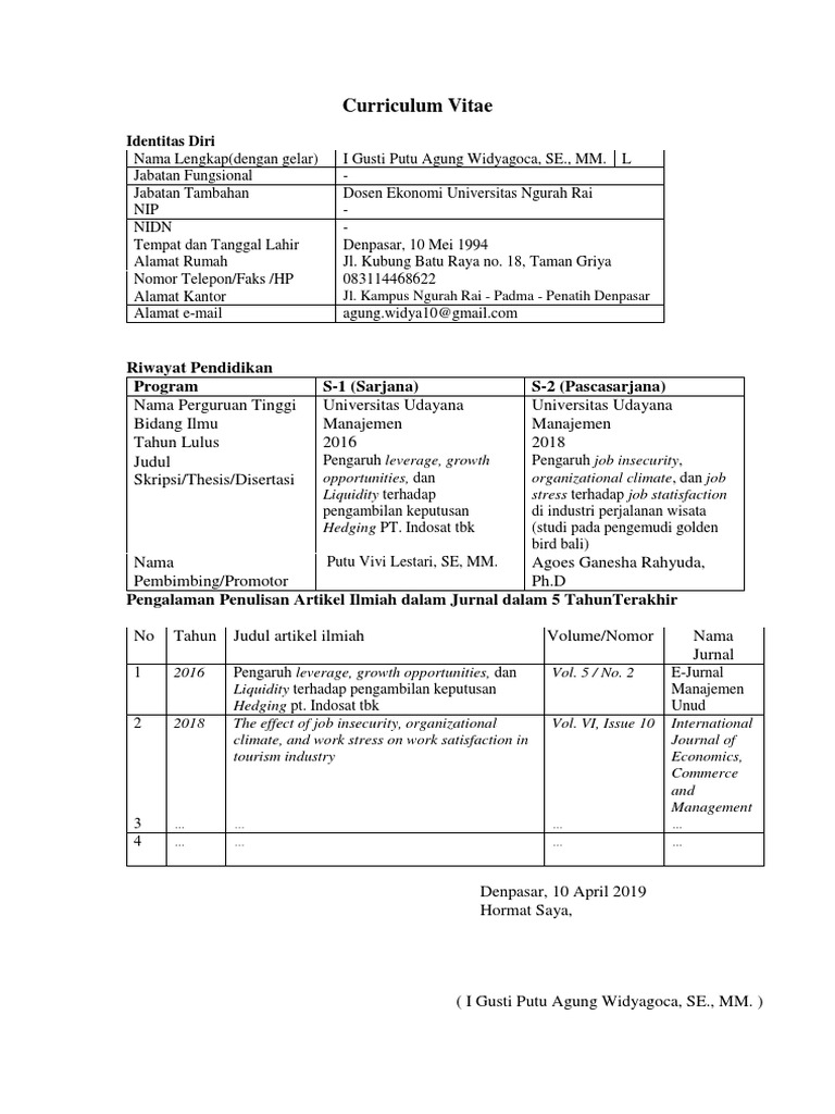 Contoh Curriculum Vitae | PDF