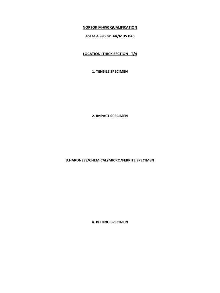 Norsok M-650 Qualification ASTM A 995 Gr. 4A/MDS D46 | PDF