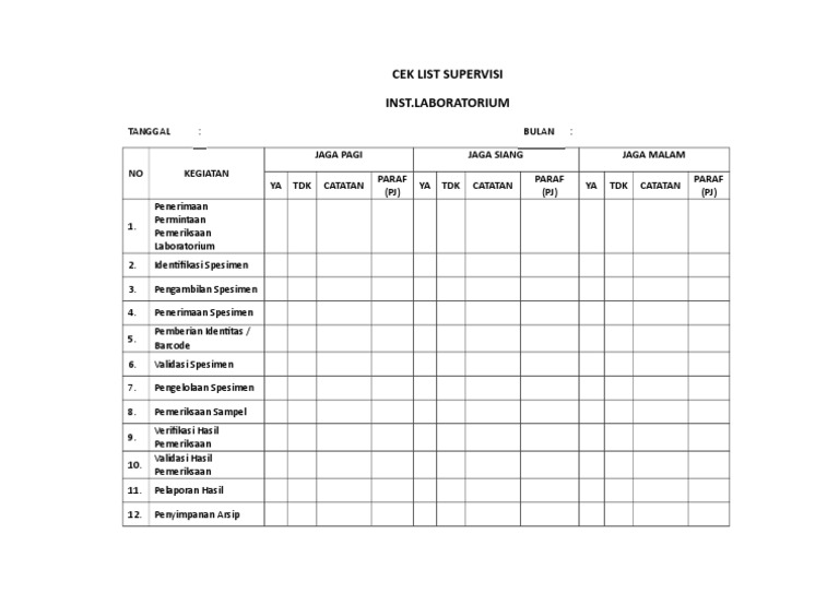CEK LIST SUPERVISI Pelayanan Laboratorium | PDF