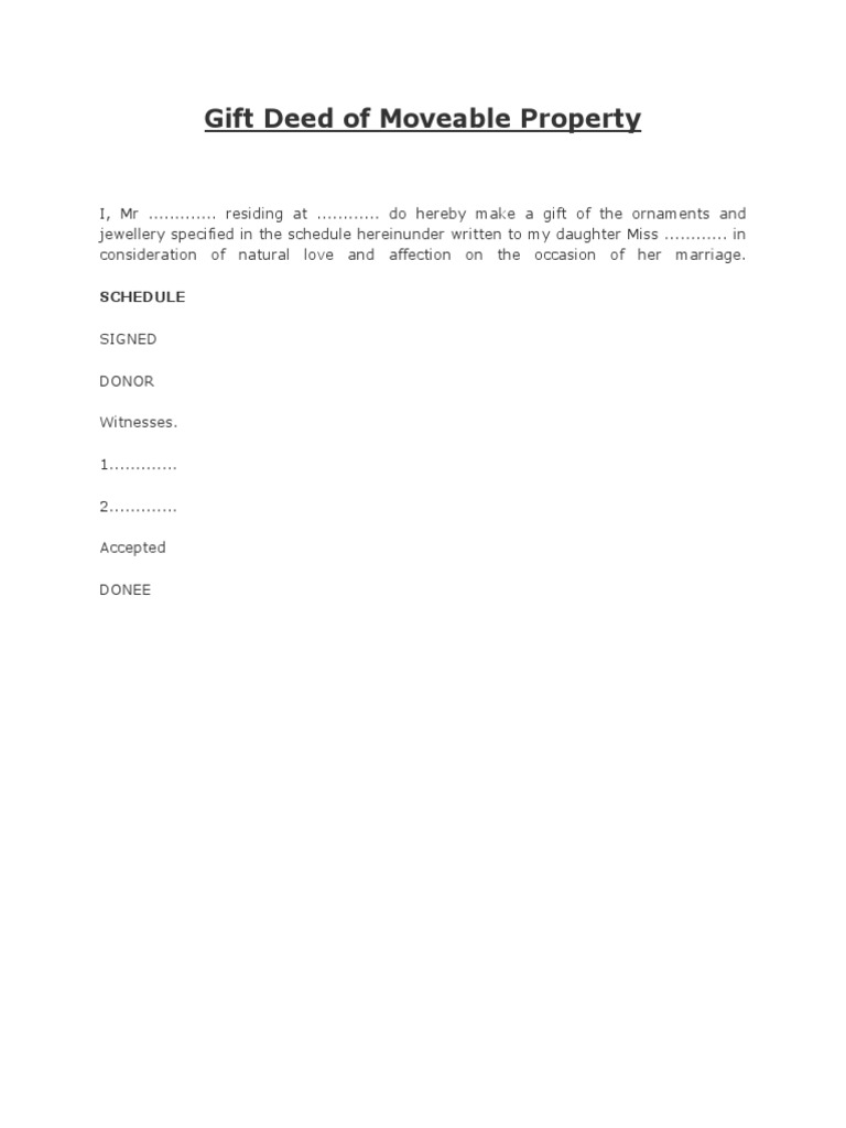 Gift Deed of Moveable Property | PDF