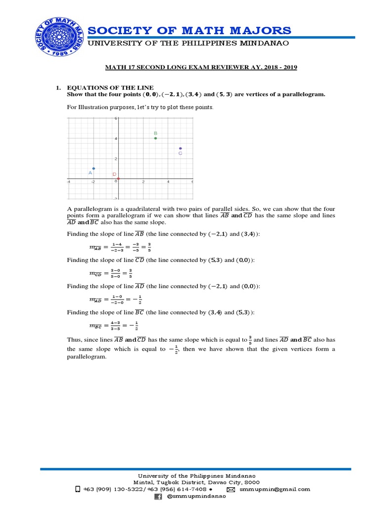 Society of Math Majors Math 17 Second Long Exam Reviewer | PDF ...