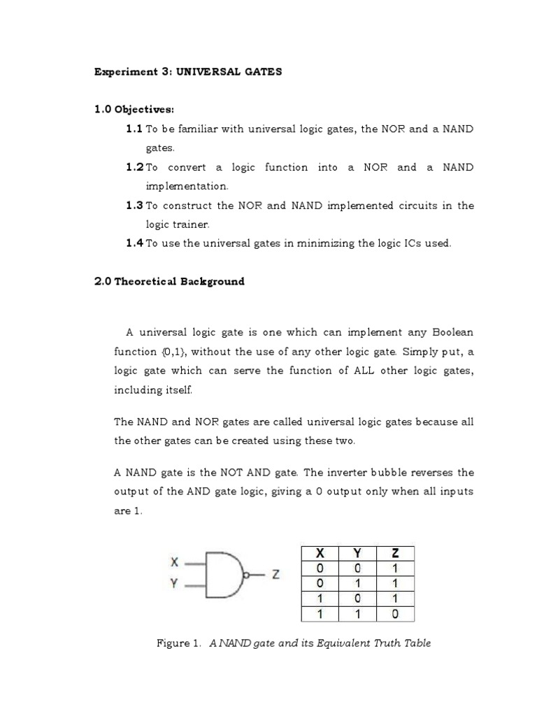 Exp3 Universal Gates 1 | PDF | Logic Gate | Electronic Circuits