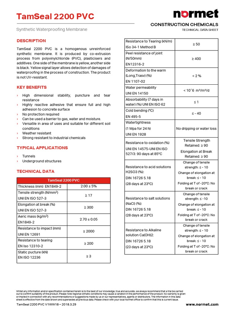 TamSeal 2200 PVC: A Homogenous Unreinforced Synthetic Waterproofing ...