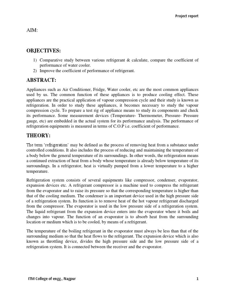 Objectives:: Project Report | PDF | Refrigeration | Air Conditioning