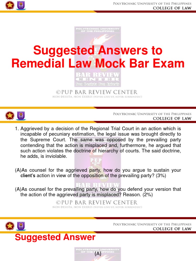 Remedial Law Mock Bar Exam Answers | PDF | Judgment (Law) | Certiorari