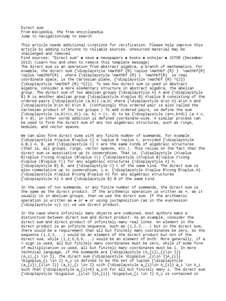 Direct Sum | PDF | Ring (Mathematics) | Module (Mathematics)