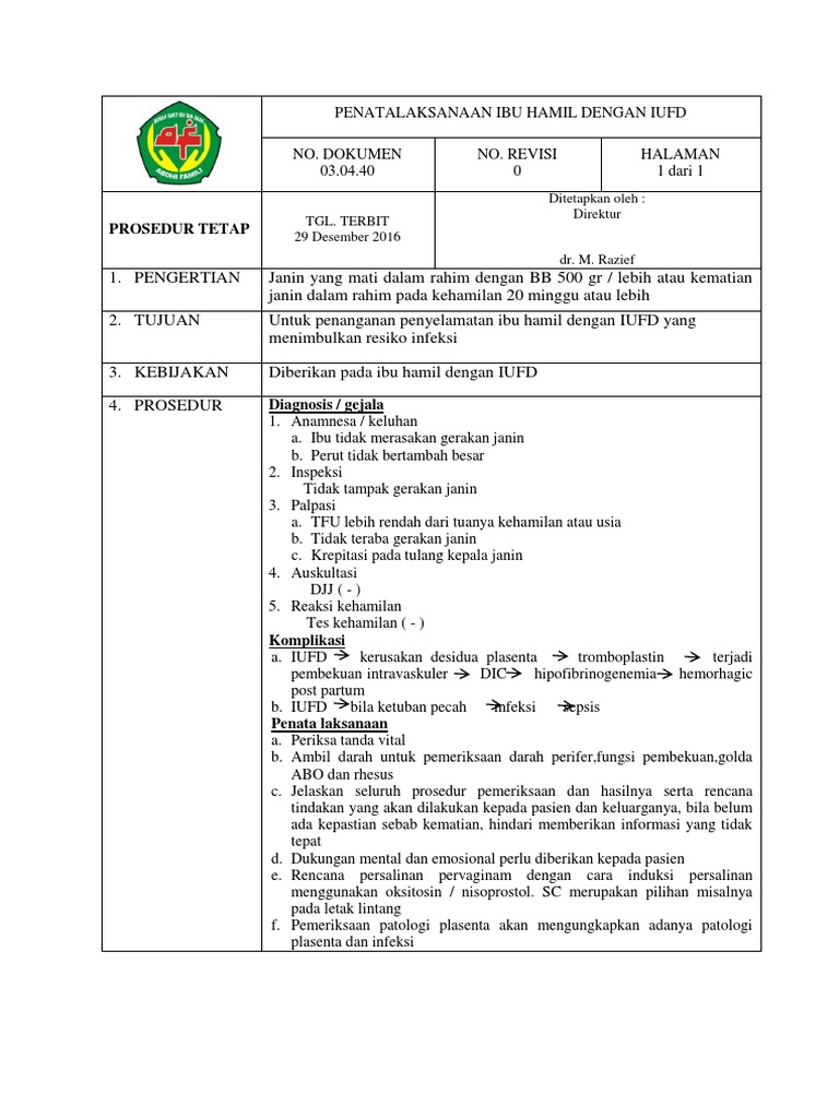 Sop Penatalaksanaan Ibu Hamil Dengan Iufd | PDF