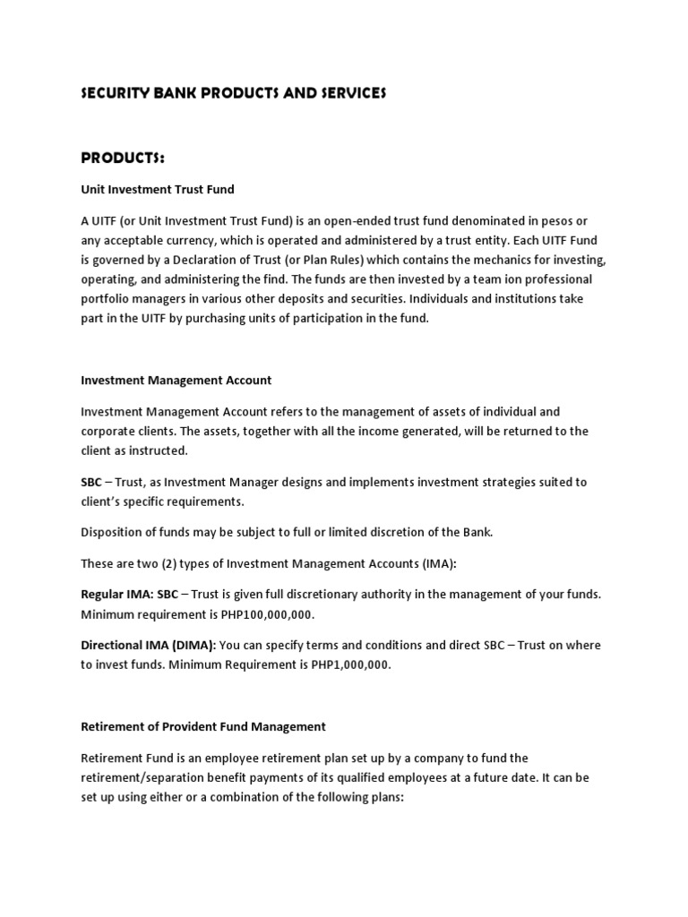 Security Bank Products and Services | Download Free PDF | Foreign ...