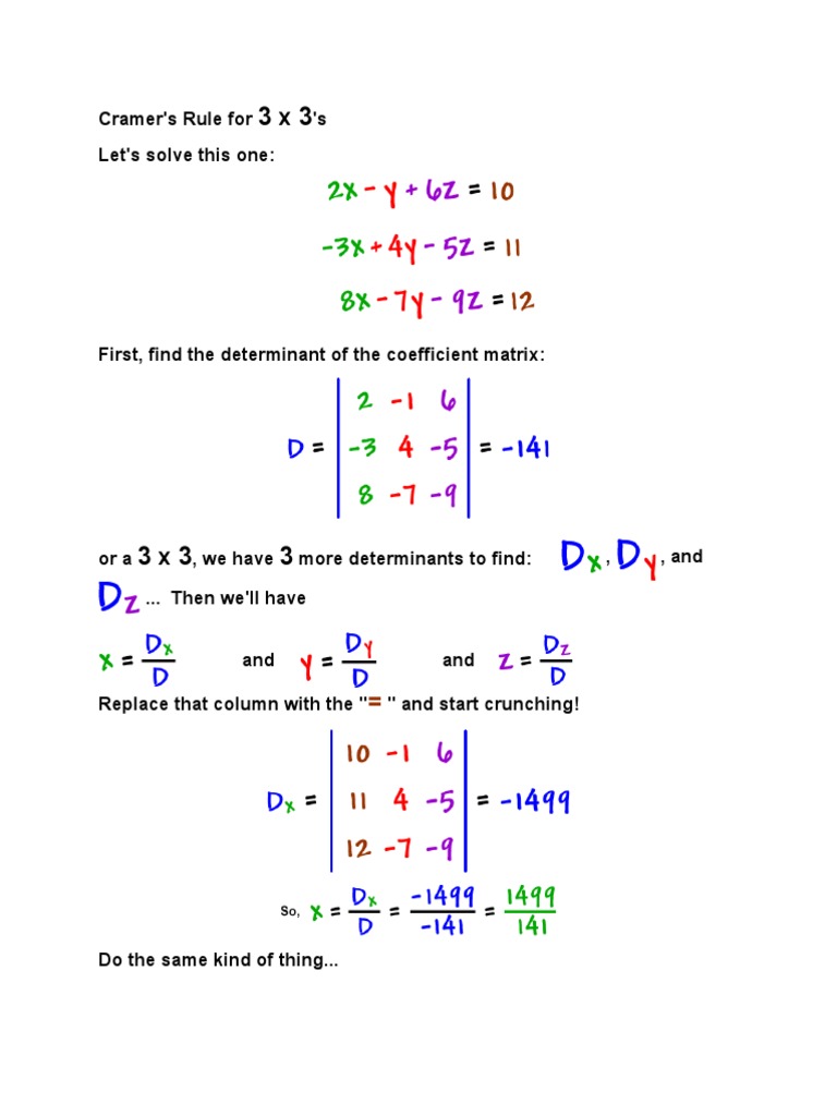 Cramers Rule For 3 X 3 | PDF