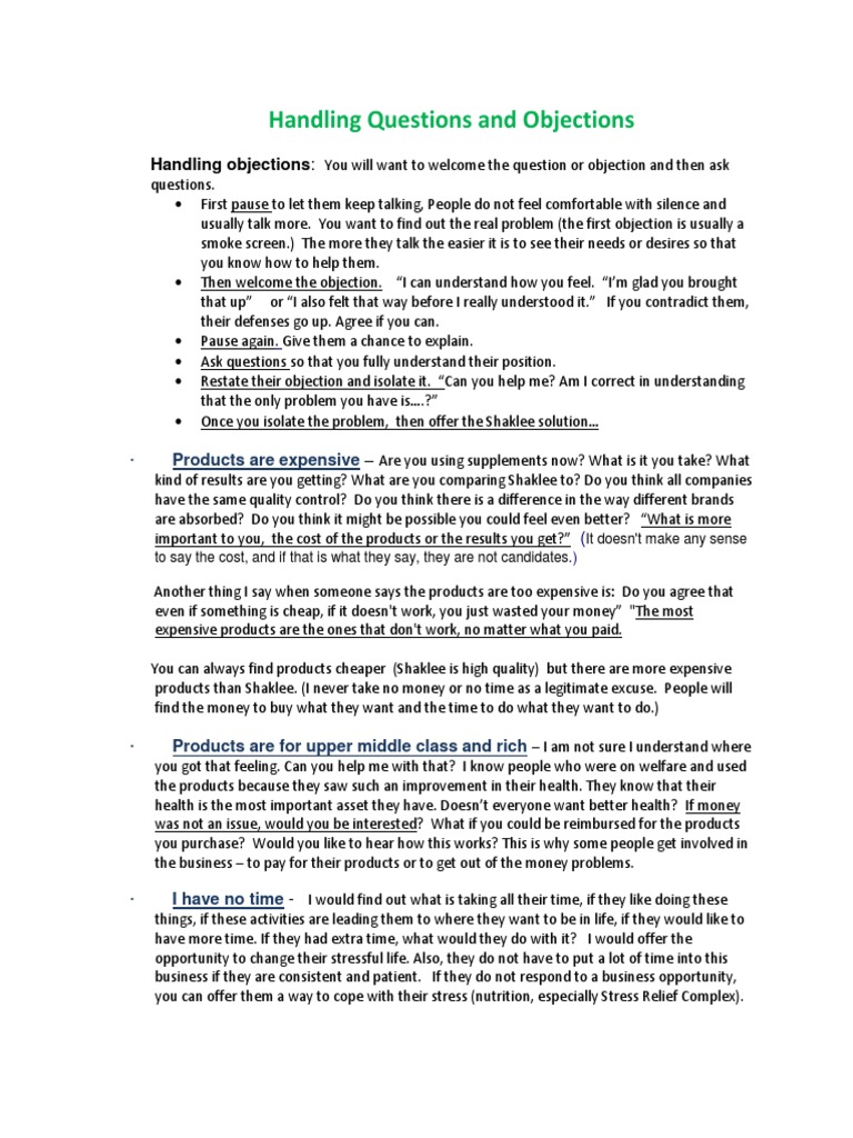 Objection Handling | PDF | Multi Level Marketing | Marketing