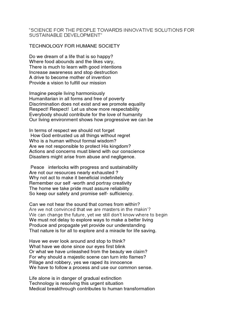 Poem on Technology and Sustainability | PDF | Sustainability | Biodiversity