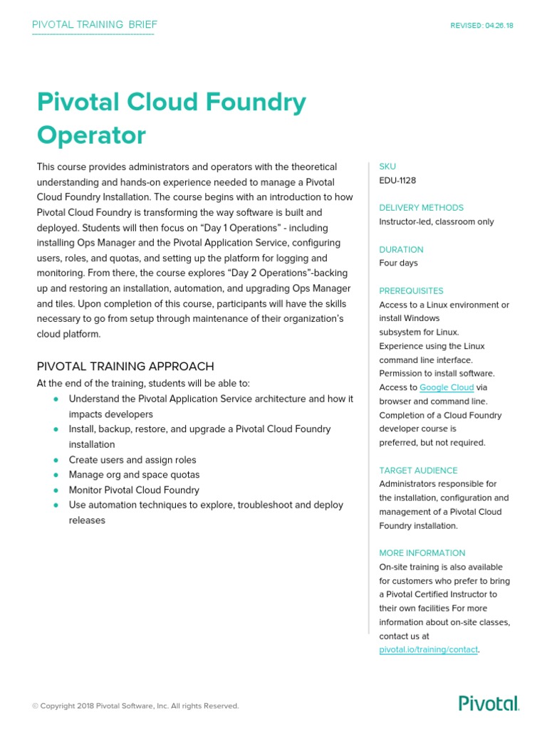 Pivotal Cloud Foundry Operator Pdf Cloud Computing Application