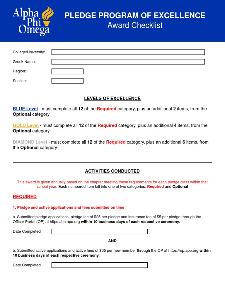 Pledge Program of Excellence: Award Checklist | PDF | Fraternities And ...