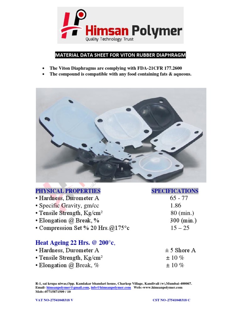 Viton Diaphragm Data Sheet | PDF