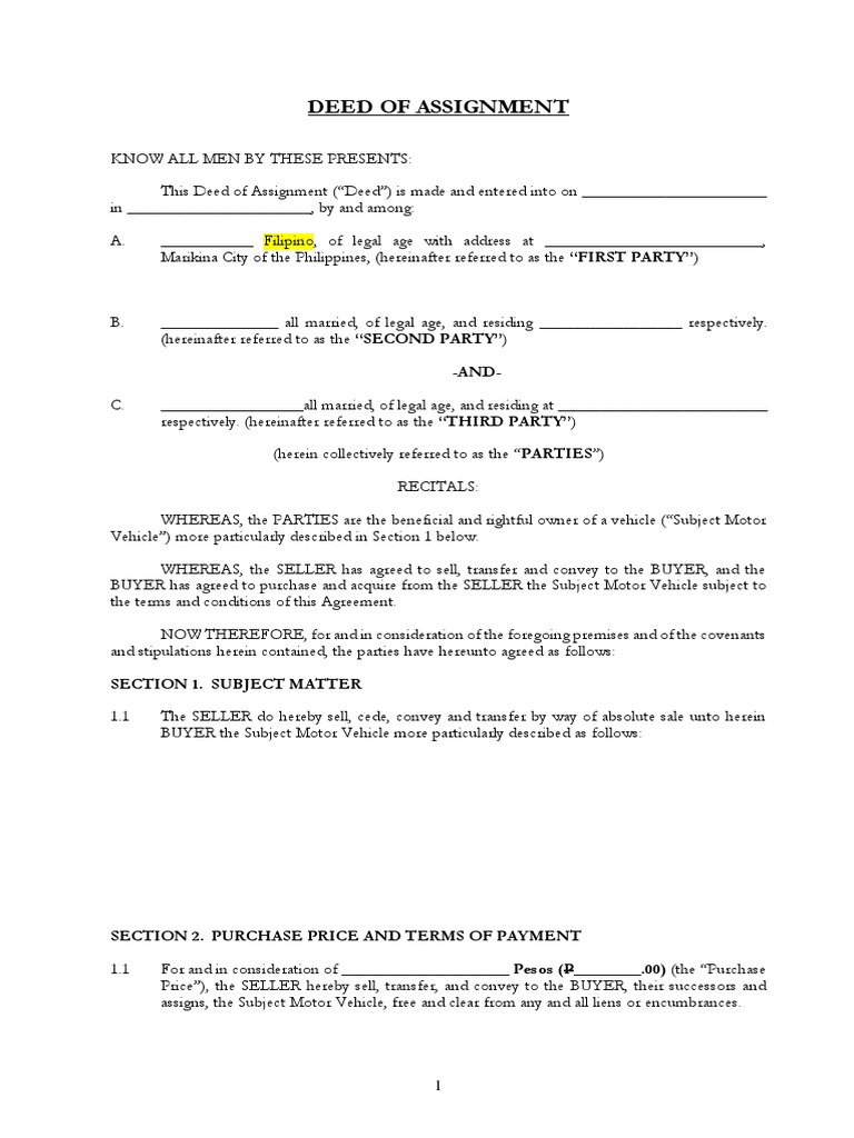 Deed of Assignment | PDF | Government | Business Law