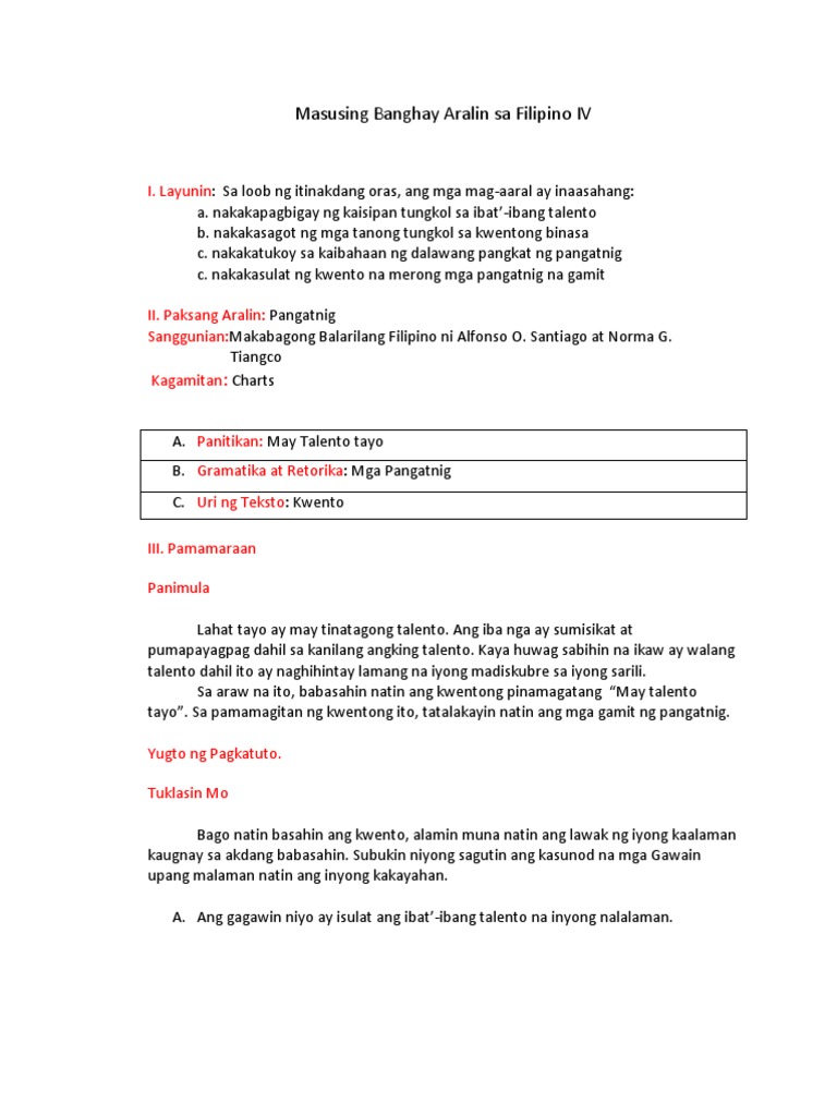 Detailed Filipino Lesson Plan | PDF