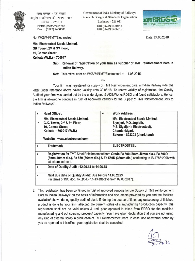 RDSO Certificate PDF | PDF