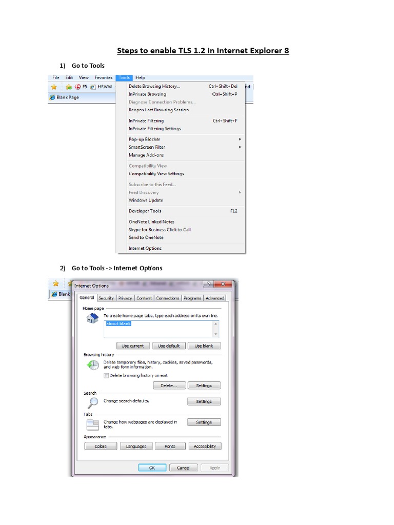 Steps To Enable TLS 1.2 in Internet Explorer 8 | PDF | Computers
