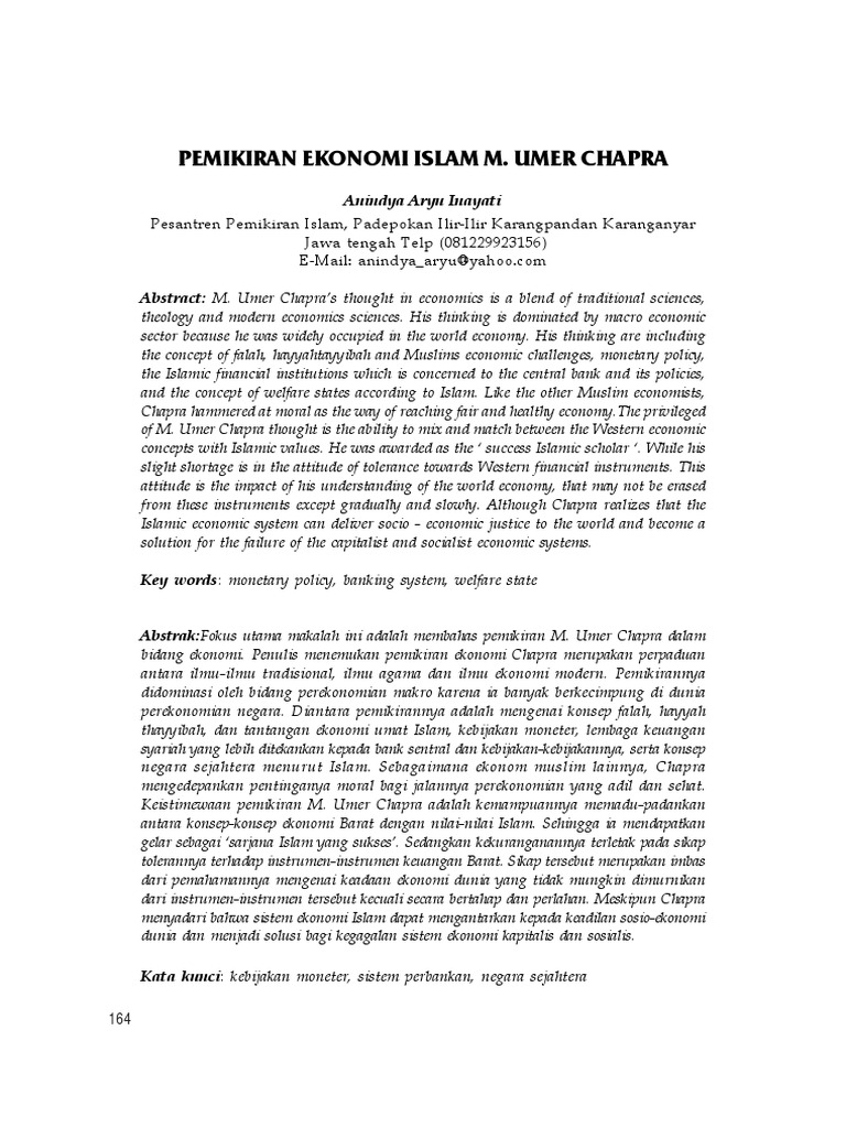 Pemikiran Ekonomi Islam Umer Chapra PDF | Download Free PDF | Economies