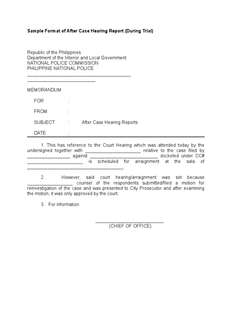 Sample Format of After Case Hearing Report (During Trial) | PDF
