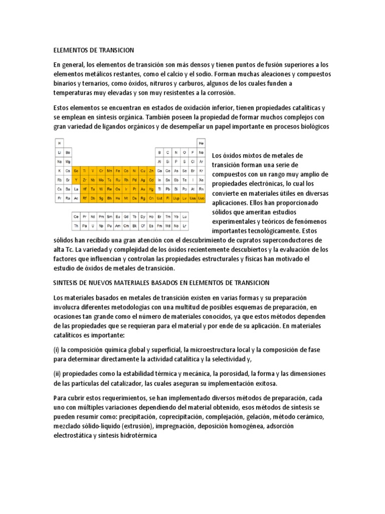Elementos de Transicion | PDF | Metales de transición | Catálisis