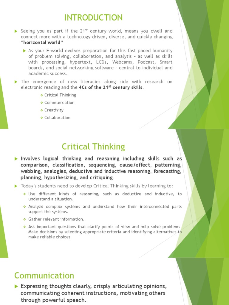 Century Skills.: Critical Thinking Communication Creativity ...