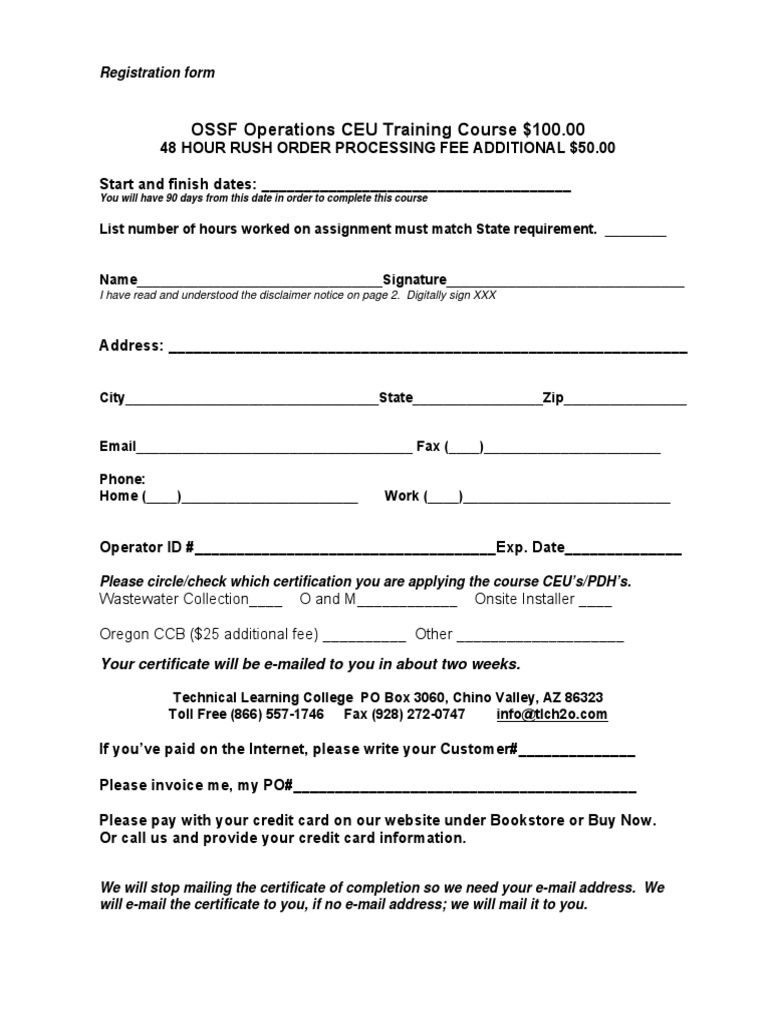 Registration Form CEU Training | PDF | Sewage Treatment | Septic Tank