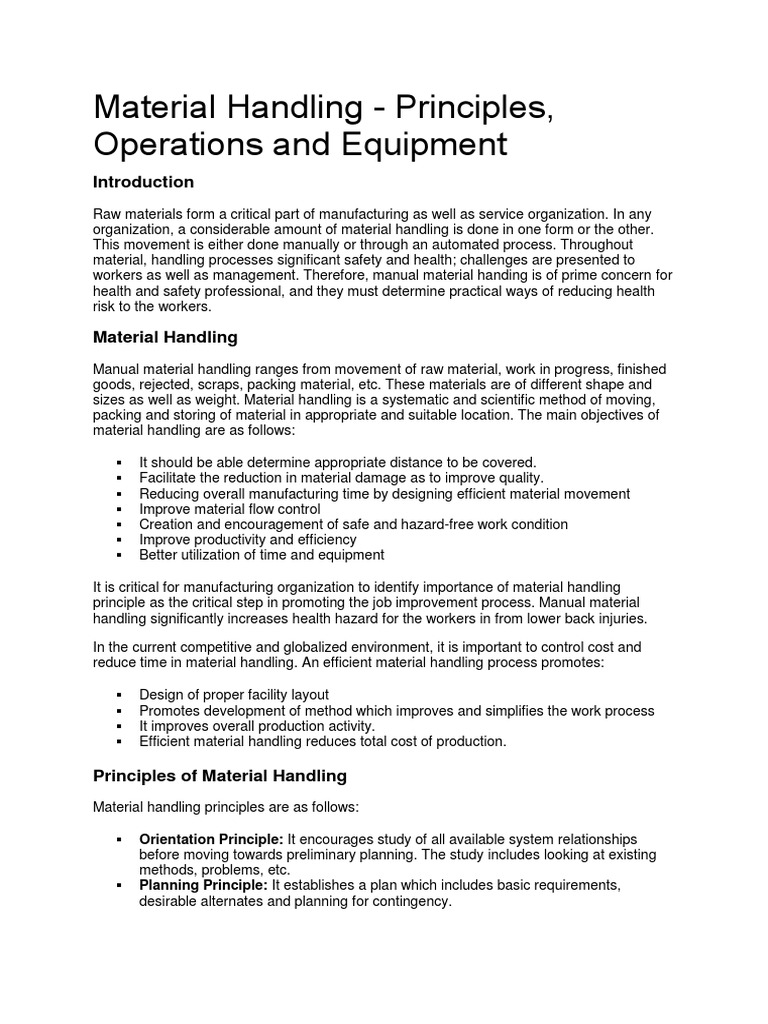 Material Handling - Principles, Operations and Equipment | PDF ...