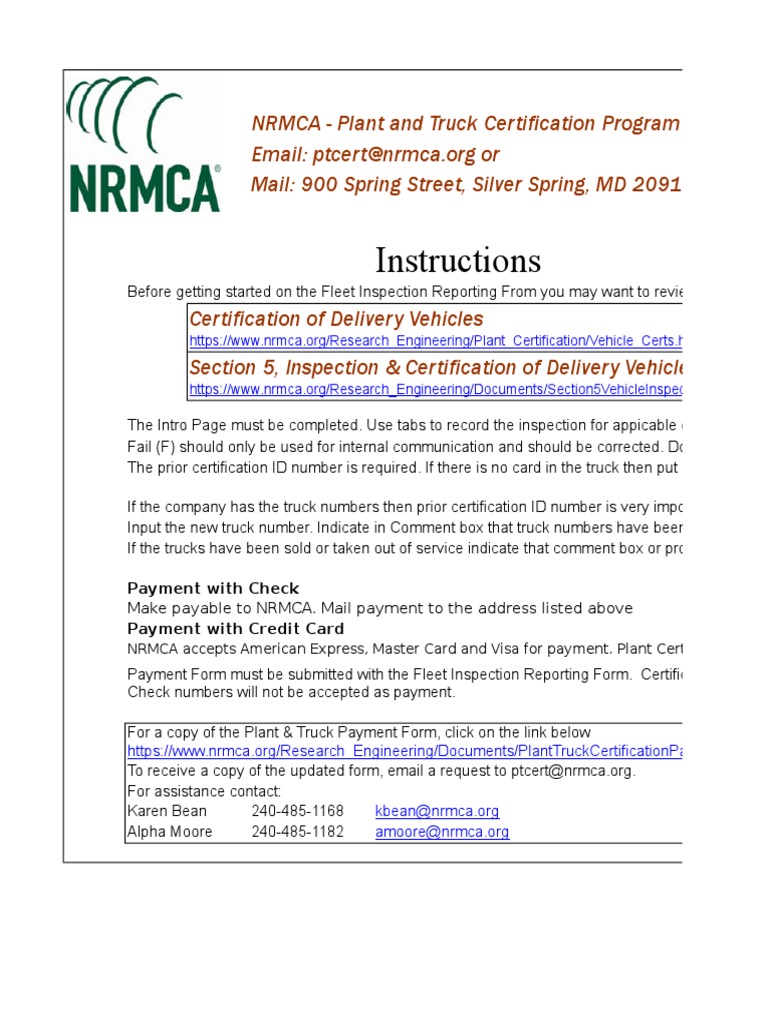 NRMCA Fleet Inspection Reporting Guide | PDF | Email Address | Zip Code