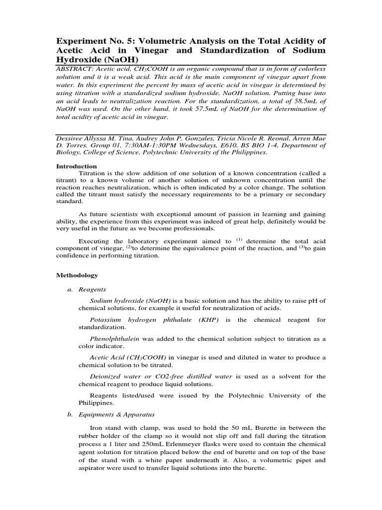 Analytical Chemistry Laboratory Report | PDF | Titration | Chemistry