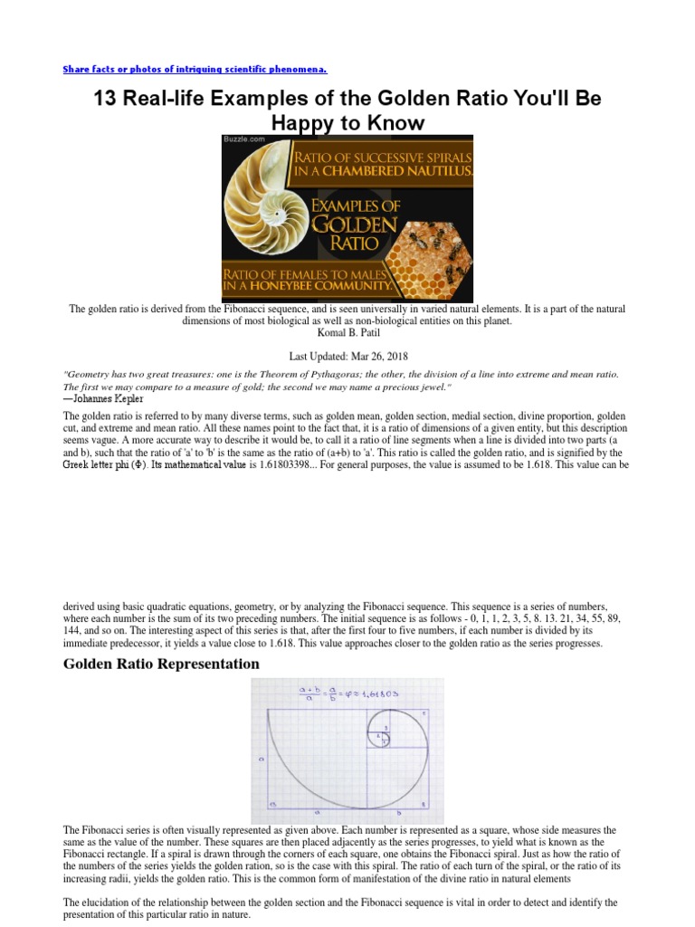 13 Real-World Examples of the Golden Ratio in Nature | PDF | Ratio ...