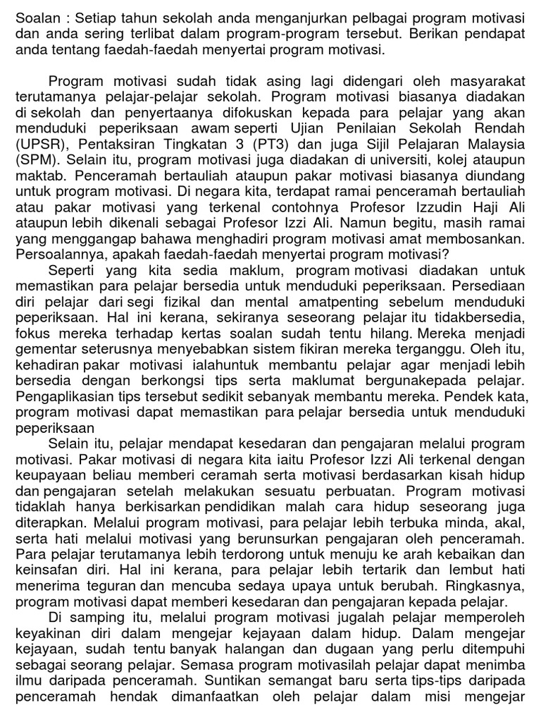 Contoh Karangan Faedah-faedah Program Motivasi - AliyahsrSimon