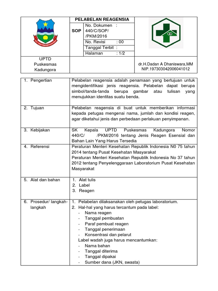Pelabelan Reagensia di Laboratorium Puskesmas | PDF | Sains & Matematika