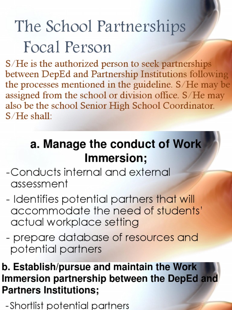 The School Partnerships FOCAL PERSON (PFP)