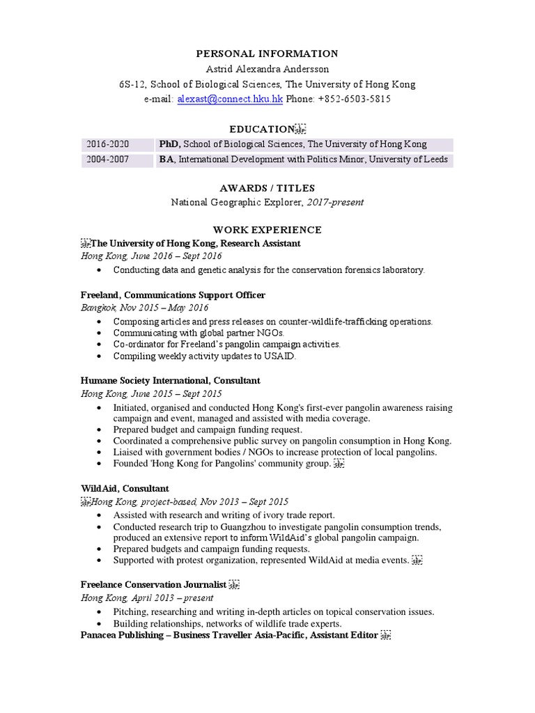 Astrid Andersson CV 2018 | PDF