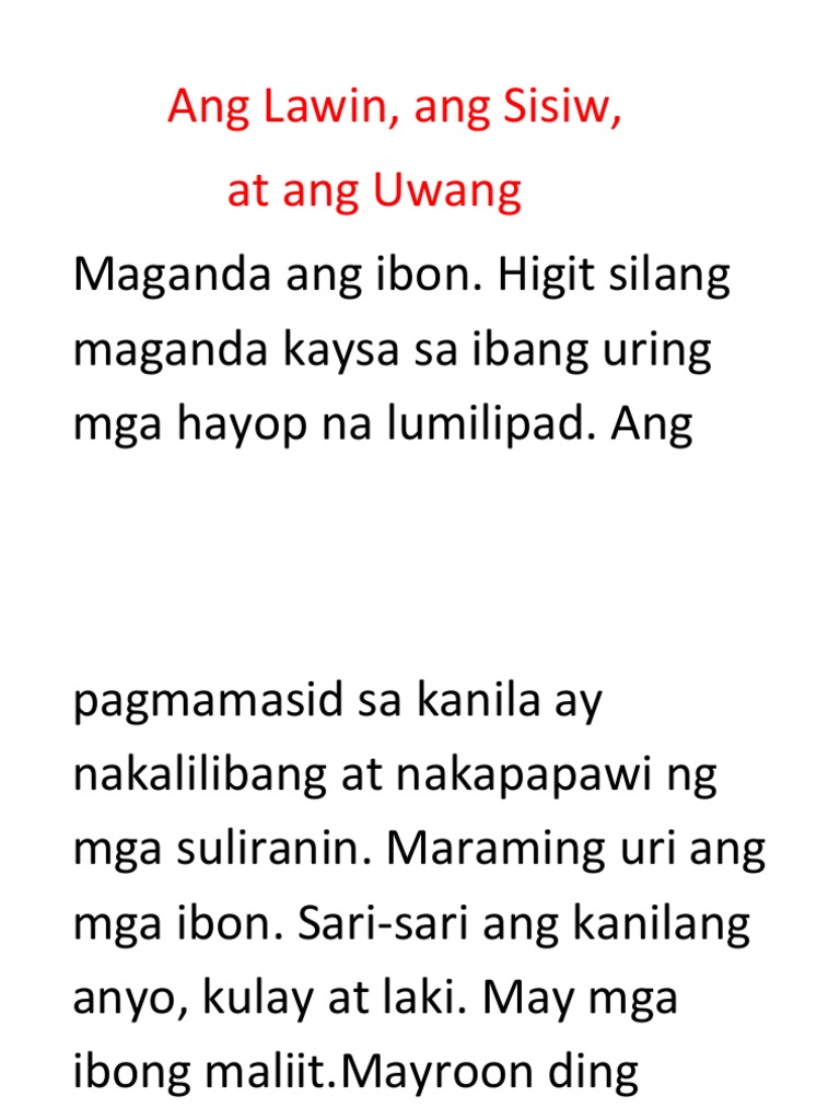 Ang Lawin, Ang Sisiw at Ang Uwang | PDF