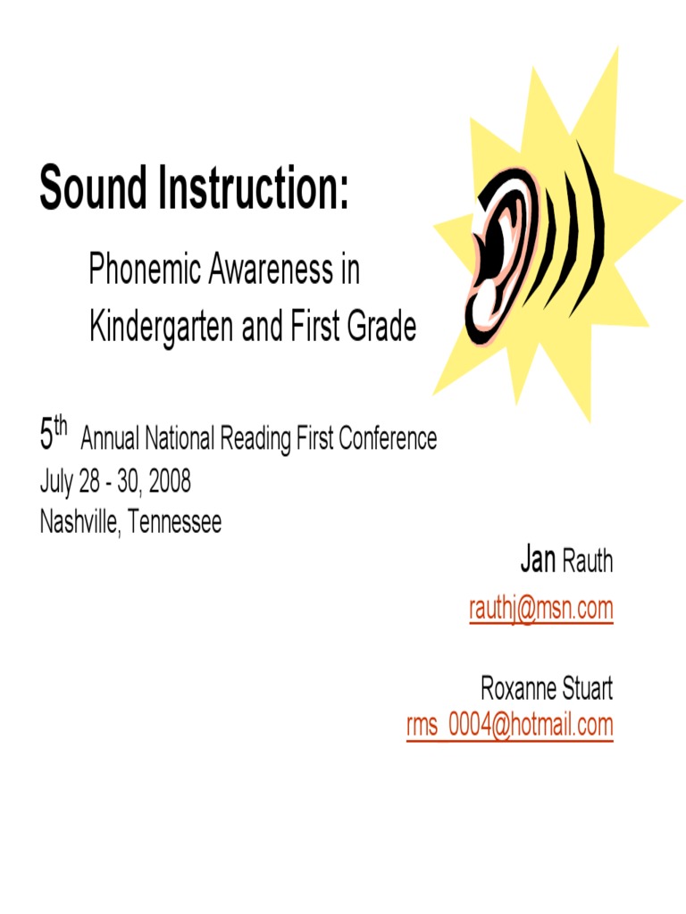 Sound Instruction:: Phonemic Awareness in Kindergarten and First Grade ...
